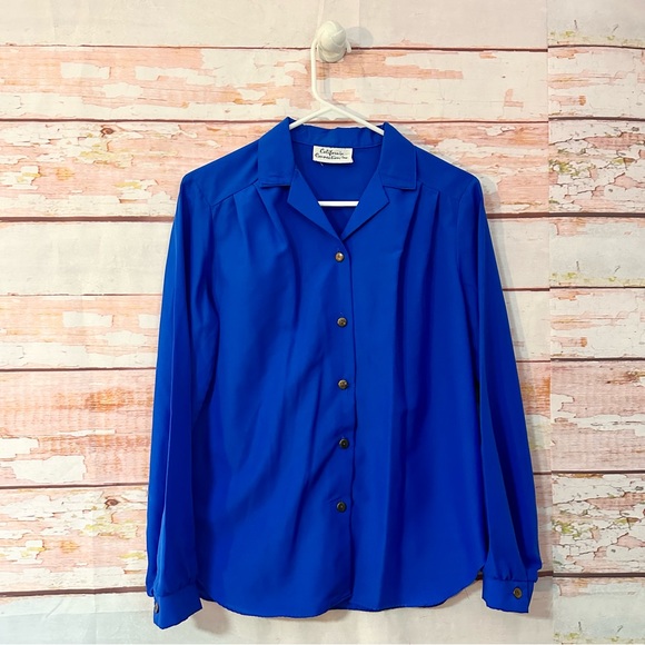 Vintage | Tops | Vintage 9s Cobalt Blue Button Up Blouse | Poshmark
